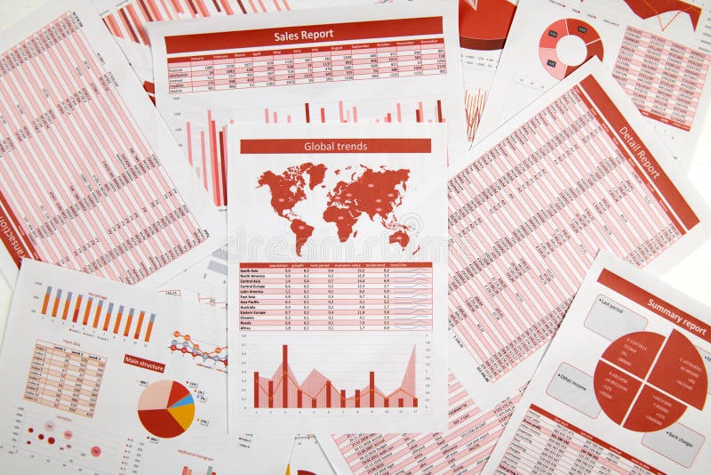 Business Reports, Data Tables and Charts - Directly Above View of ...