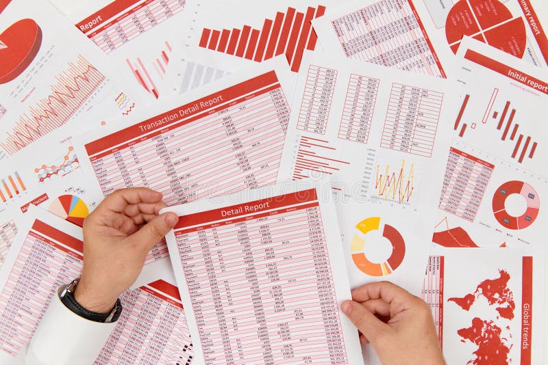 Business Reports, Data Tables and Charts - Directly Above View of ...