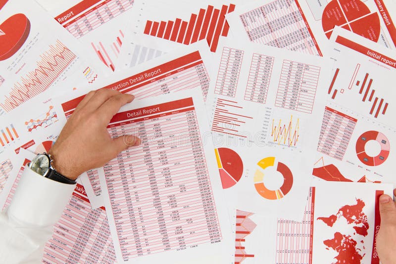 Business Reports, Data Tables and Charts - Directly Above View of ...