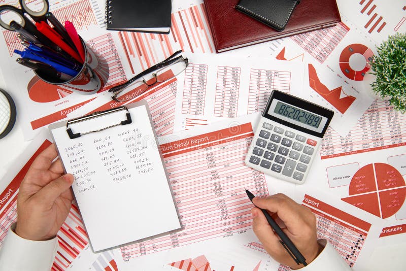 Business Reports, Data Tables and Charts - Directly Above View of ...