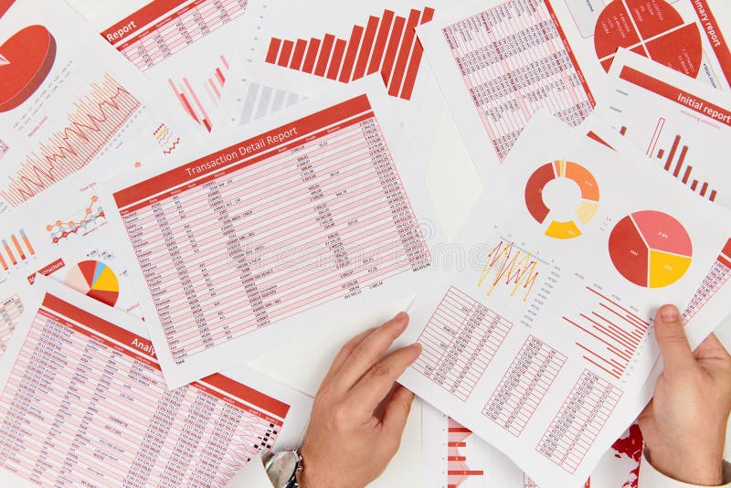 Business Reports, Data Tables and Charts - Directly Above View of ...