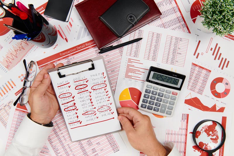 Business Reports, Data Tables and Charts - Directly Above View of ...