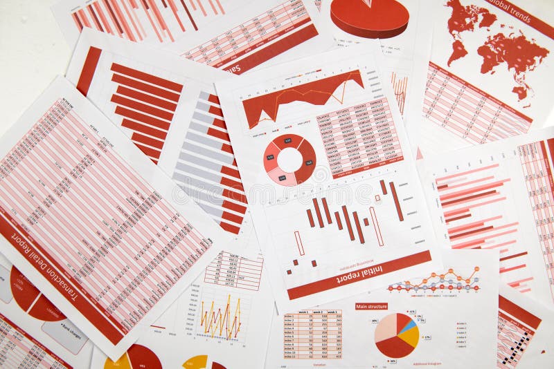Business Reports, Data Tables and Charts - Directly Above View of ...