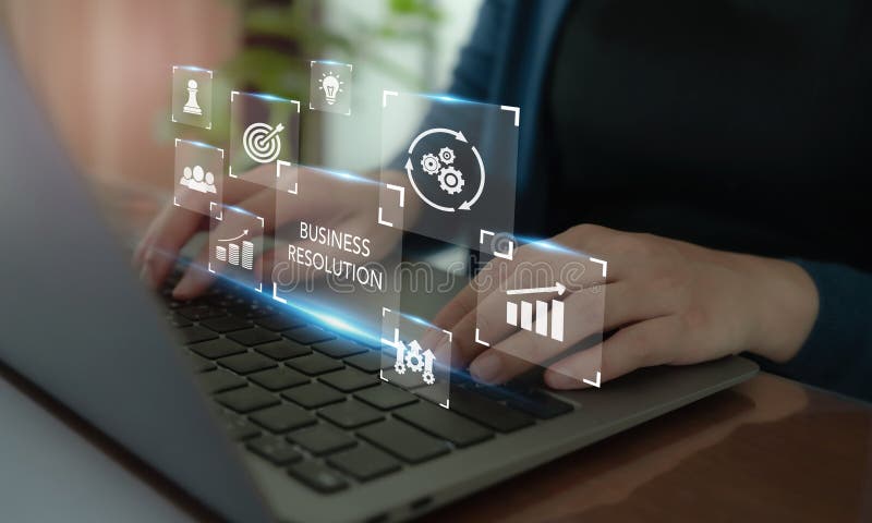 Business Resolution Concept. Hands Typing on a Laptop Keyboard with ...