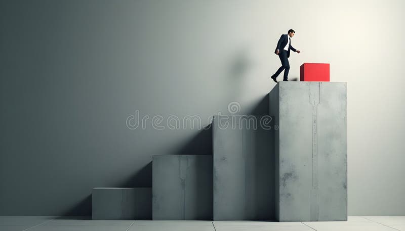 Business Risk and Crisis Concept - Ascending Concrete Blocks with Red ...