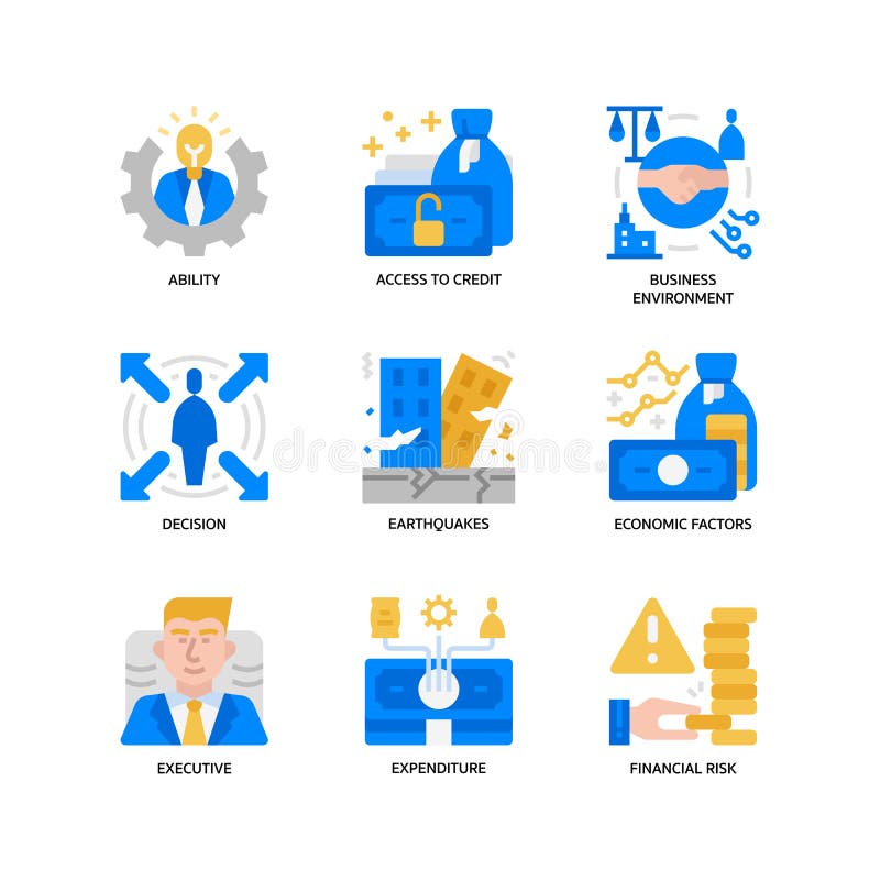 Business risks icons set stock vector. Illustration of credit - 205781995