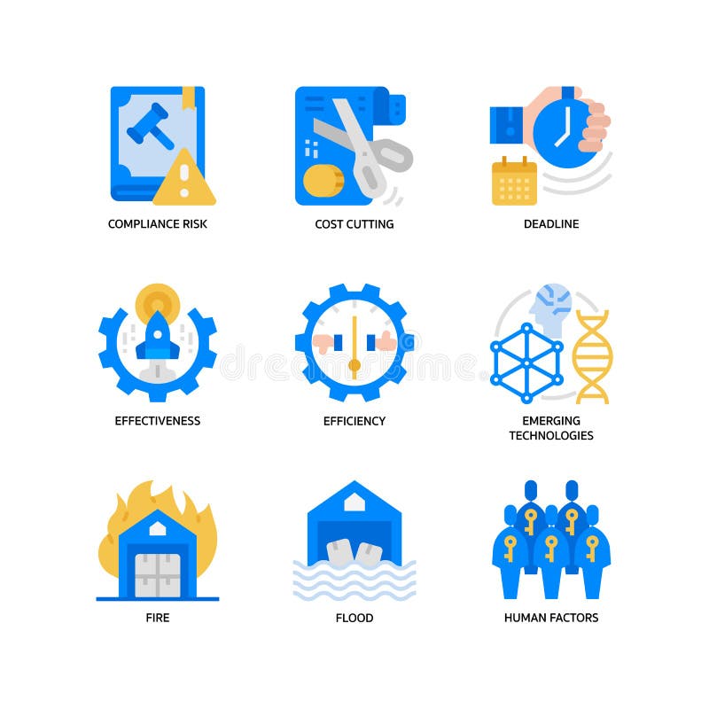 Business risks icons set stock vector. Illustration of vector - 205782000