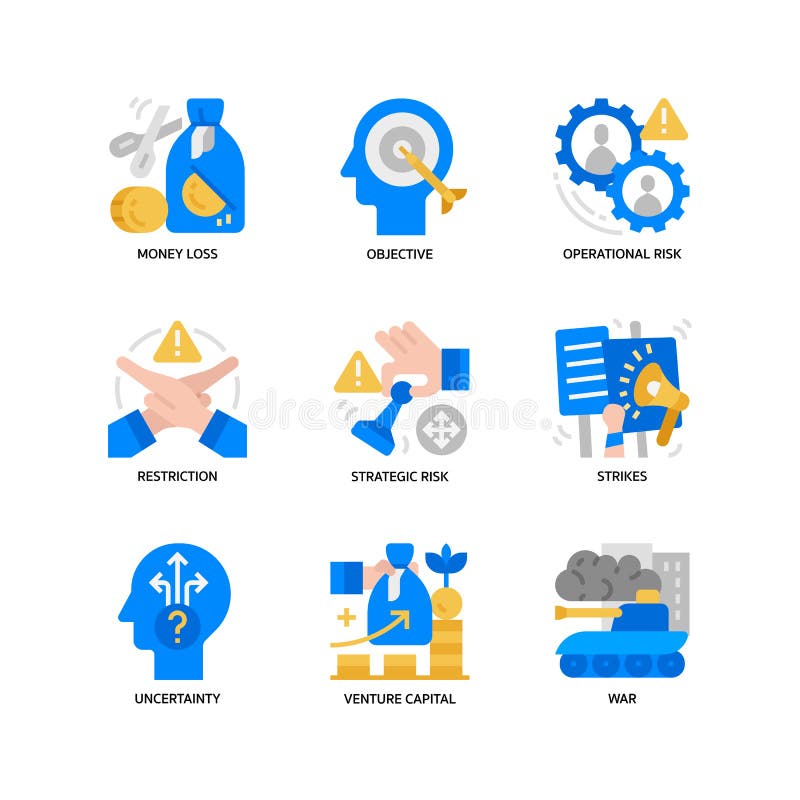 Business risks icons set stock vector. Illustration of restriction ...