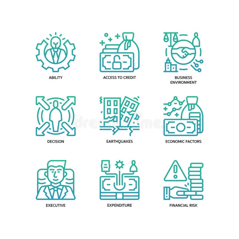 Business risks icons set stock vector. Illustration of style - 205782014