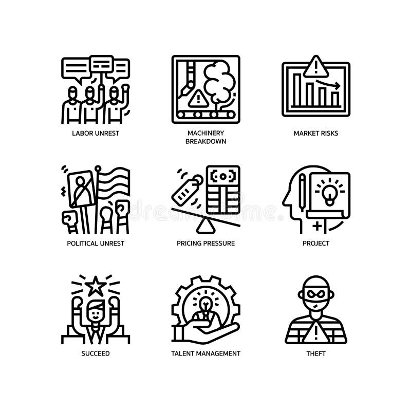 Business risks icons set stock vector. Illustration of management ...