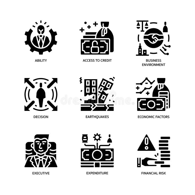 Business risks icons set stock vector. Illustration of financail ...