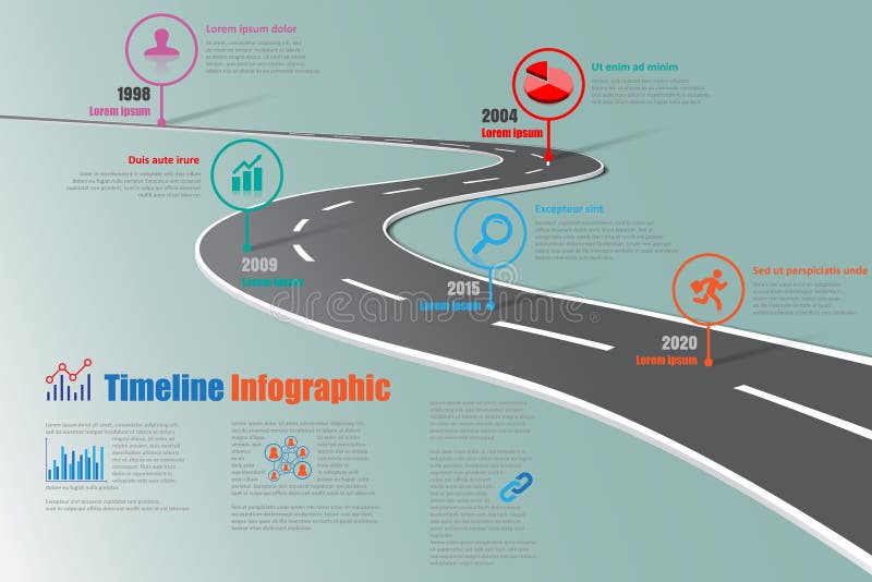 Business Roadmap Timeline Infographic Template with Road Sign, Vector ...