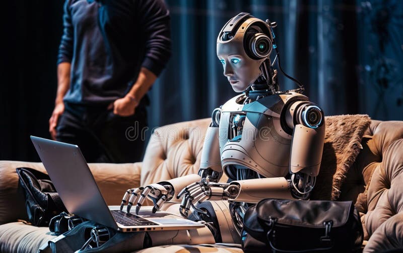 A Business Robot Waiting in a Modern Office Sofa for a Job Interview ...