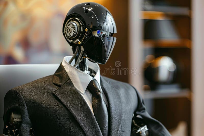 Business Robot Wearing Suit and Tie Sitting Down Stock Photo - Image of ...