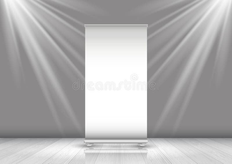 Business Roll Up Banner in Room with Spotlights Shining Down Stock ...