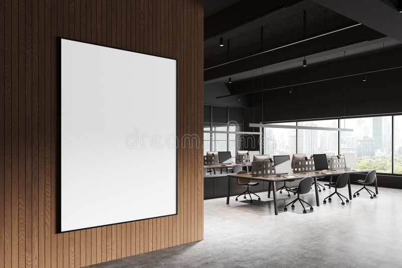 Business Room Interior with Pc Computers in Row, Panoramic Window ...