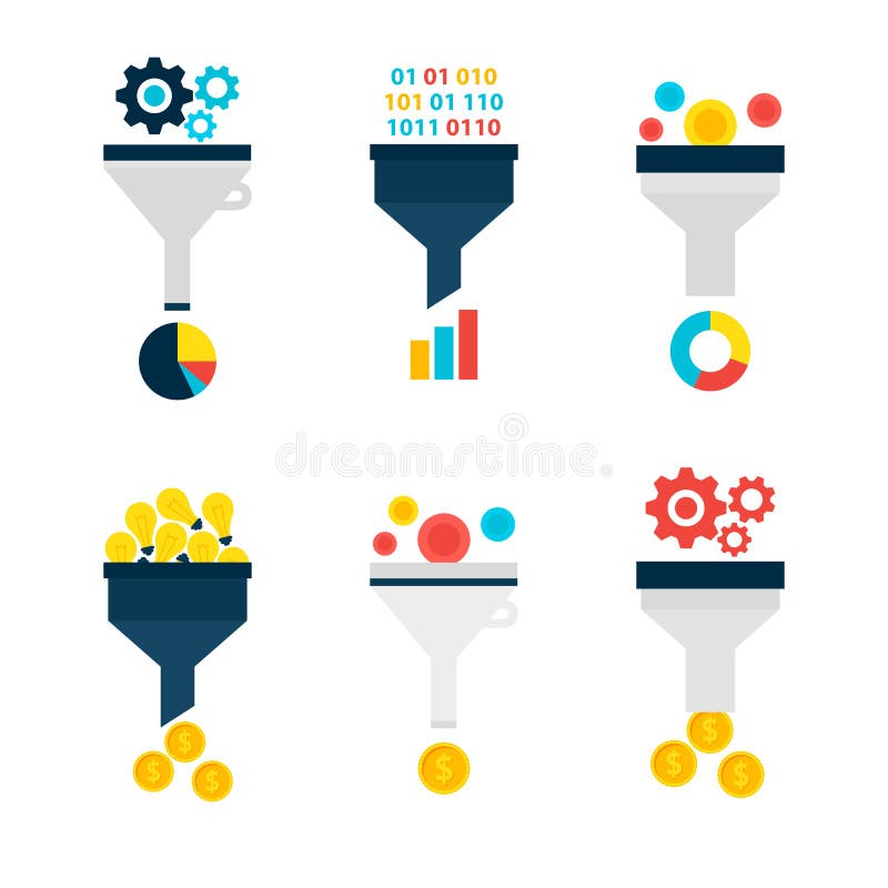Business Sales Funnel Flat Objects Set Over White Stock Vector ...