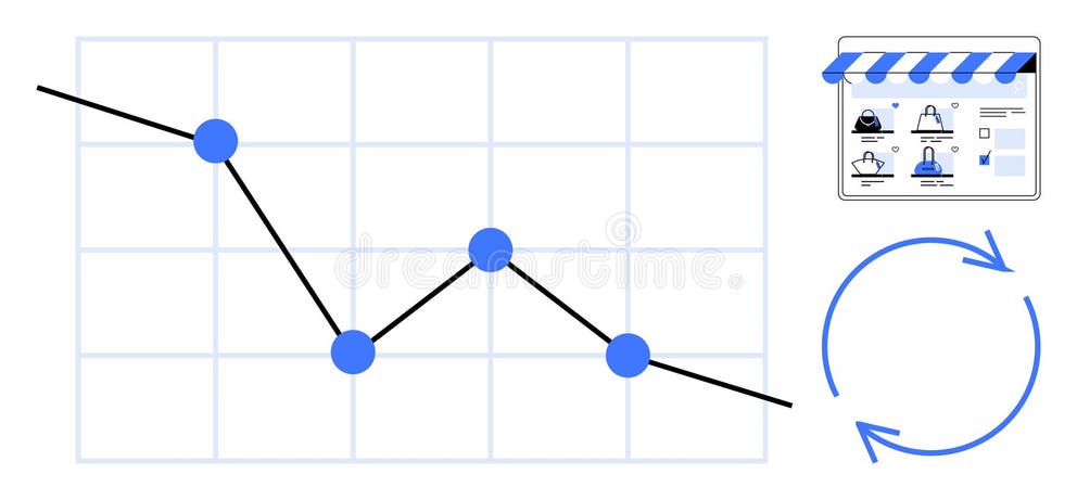 Business Sales Decline Graph with Trendline, Online Store Dashboard and Refresh Icon Stock ...