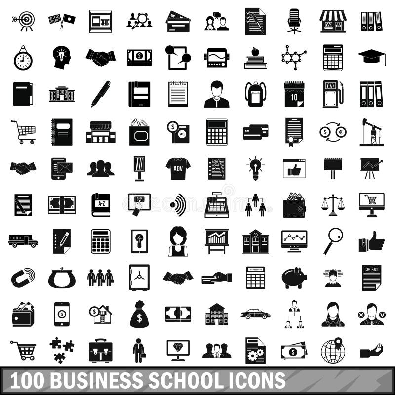 100 Business School Icons Set, Simple Style Stock Vector - Illustration ...
