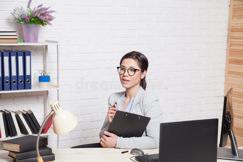 The Business Secretary Girl Works at the Computer Stock Photo - Image ...