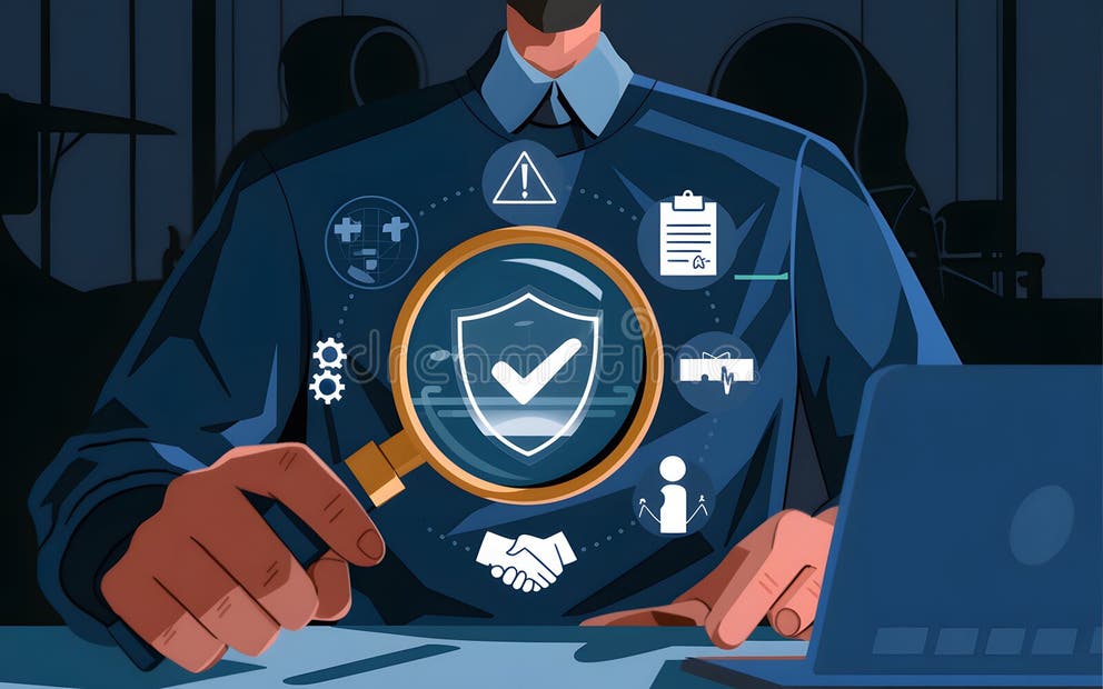 Businessman Analyzing Security Shield Digital Data Protection Concept ...