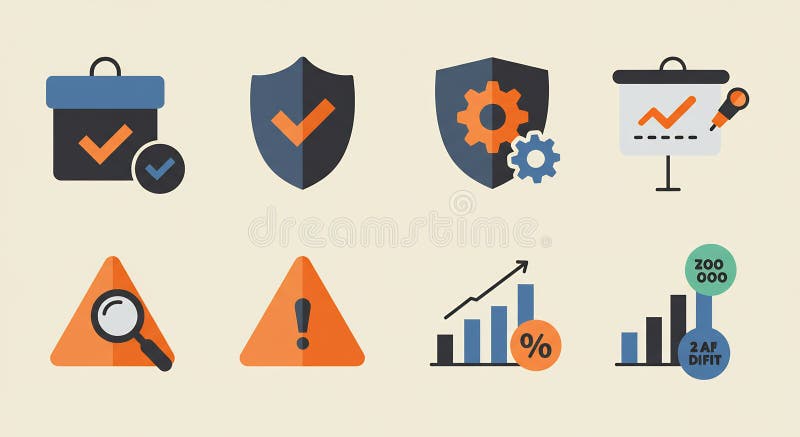 Business and Security Icons Set with Chart and Magnifier Stock ...