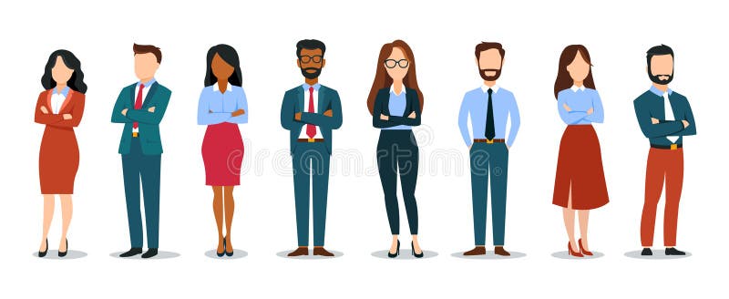 Business Set of 8 Professional People Standing As a Team in a Flat ...
