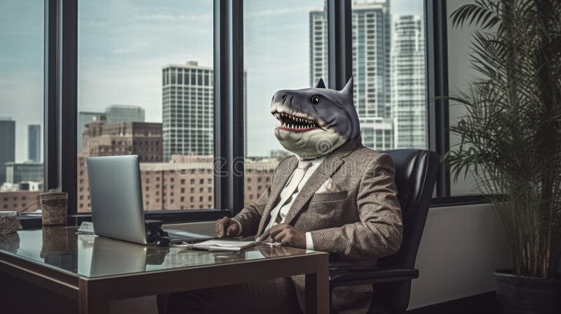 Business Shark in Suit Sitting in the Office. Generative AI Weber ...