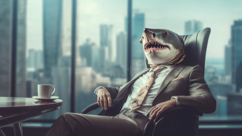 Business Shark in Suit Sitting in the Office. Generative AI Weber ...