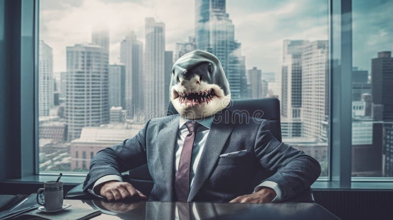 Business Shark in Suit Sitting in the Office. Generative AI Weber ...