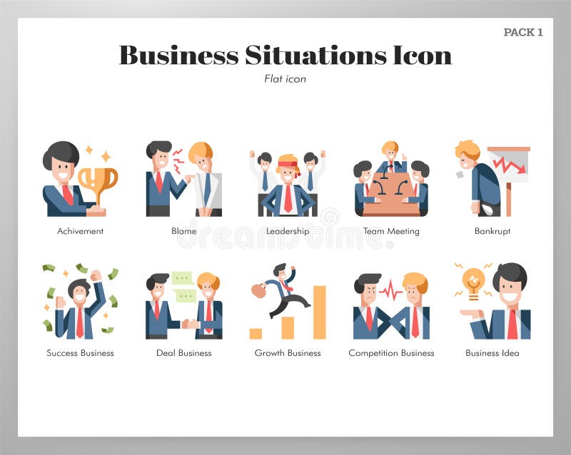 Business Situations Icons Flat Pack Stock Vector - Illustration of boss ...