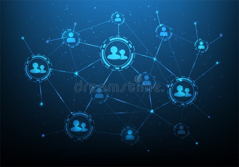 Business Social Network Connection People on Blue Dark Background ...