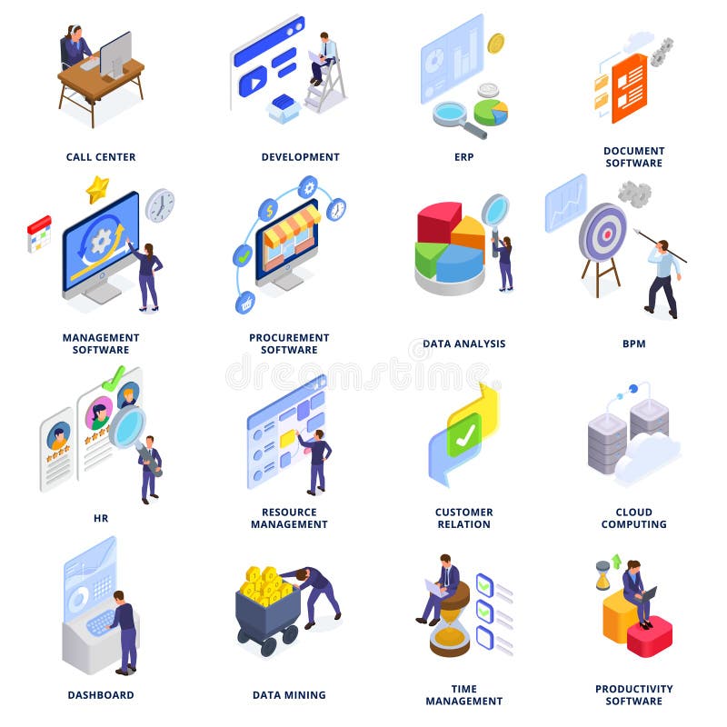 Business Software Isometric Set Stock Vector - Illustration of business ...