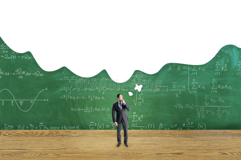 Business Solution Concept with Pensive Businessman on Chalkboard with ...