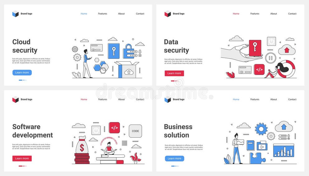 Business Solutions in Cloud Data Security, Application and Software Development Set Stock Vector ...