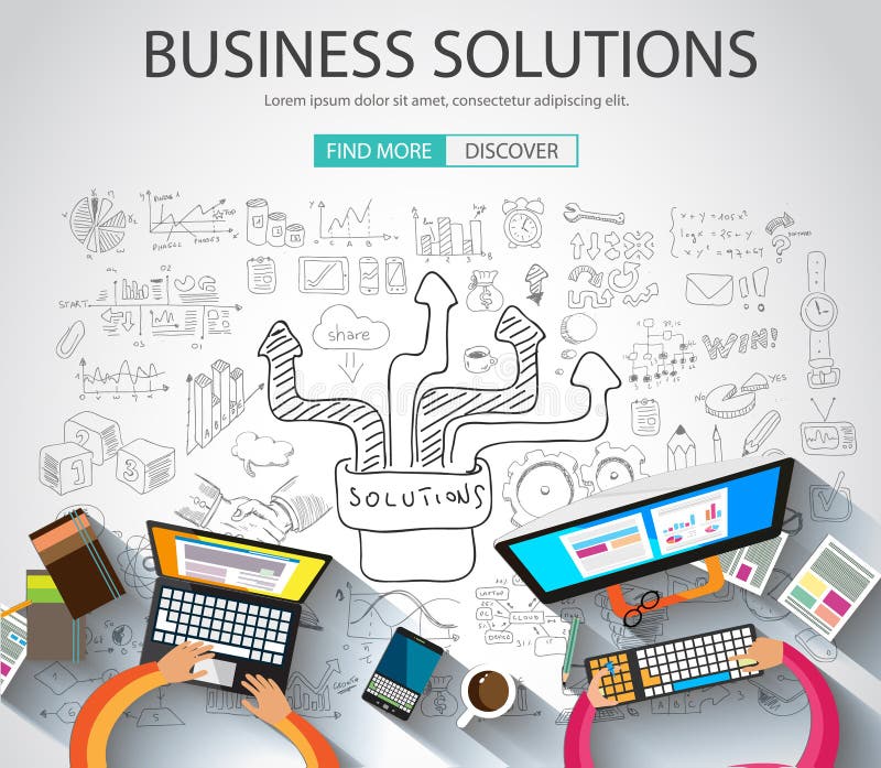 Business Solutions Concept with Doodle Design Style Stock Vector ...