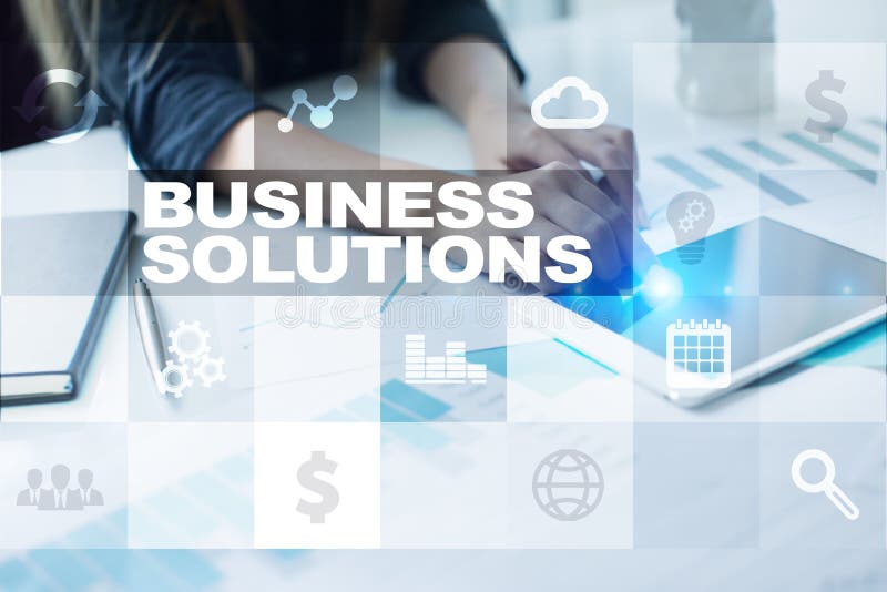 Business Solutions Concept on the Virtual Screen. Stock Image - Image ...