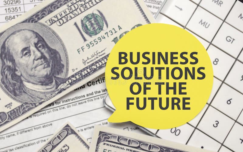 Business Solutions of the Future on Yellow Sticker with Pen and ...