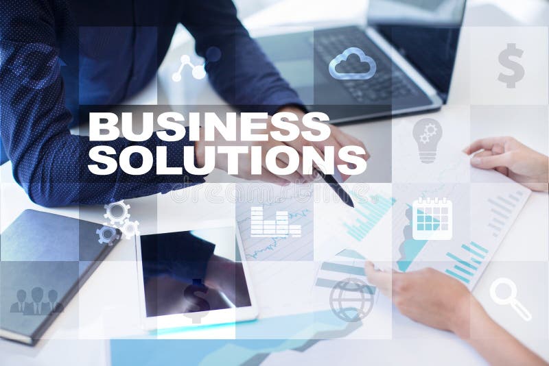 Business Solutions on the Virtual Screen. Business Concept. Stock Photo ...
