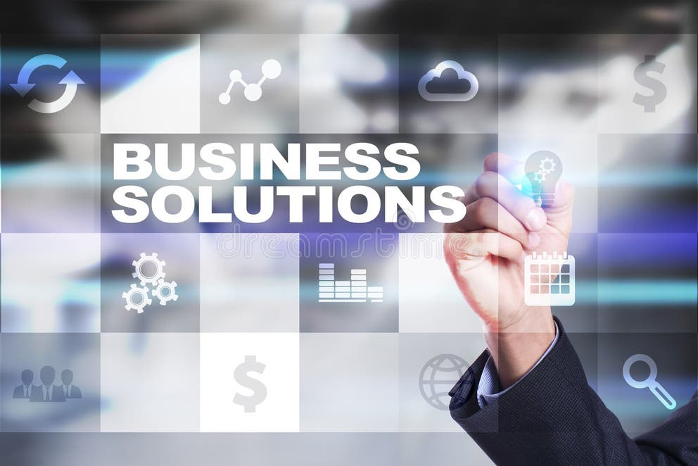 Business Solutions on the Virtual Screen. Business Concept. Stock Photo - Image of business ...