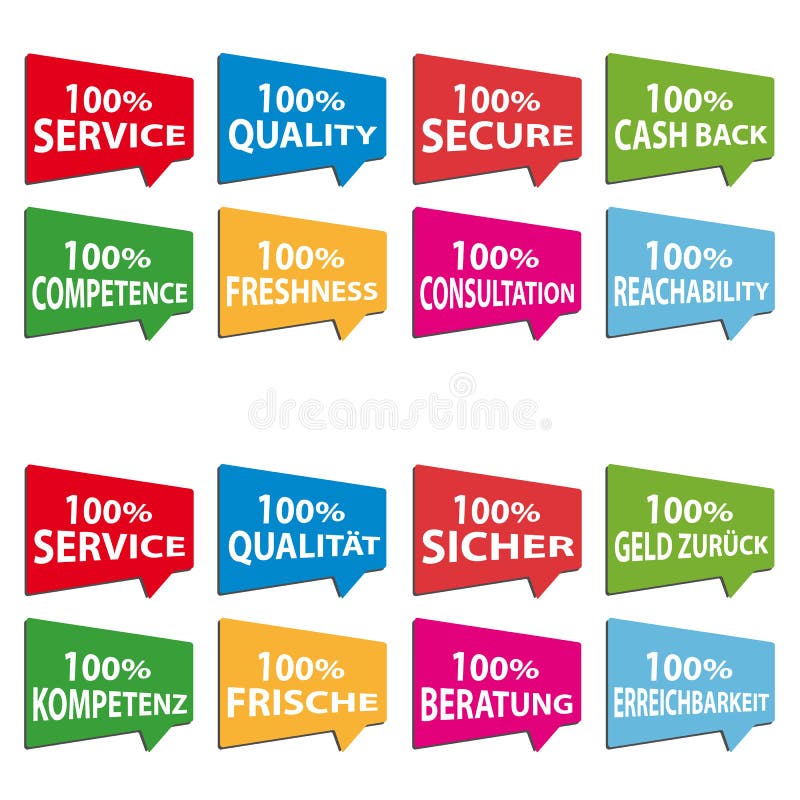 Business Speech Bubbles - Colorful English and German Vector Icons ...