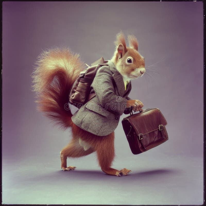 Business Squirrel in Suit with Briefcase, Anthropomorphic Character on ...