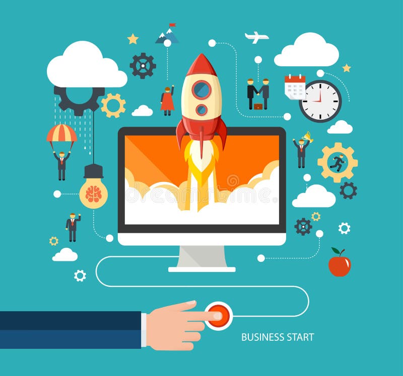 Business Start Up Concept with Rocket. Flat Design Vector Illustration ...