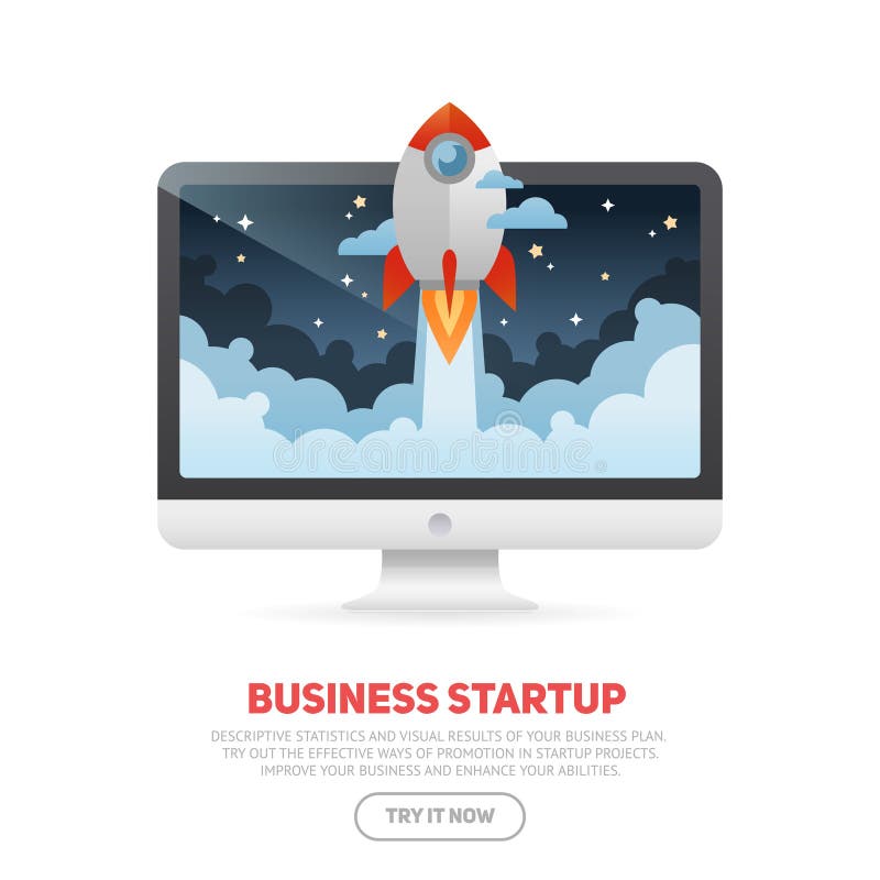 Business Start Up Concept Template with Realistic Monoblock PC Stock ...