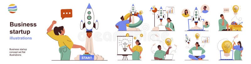 Business Startup Concept with Character Situations Collection Stock ...