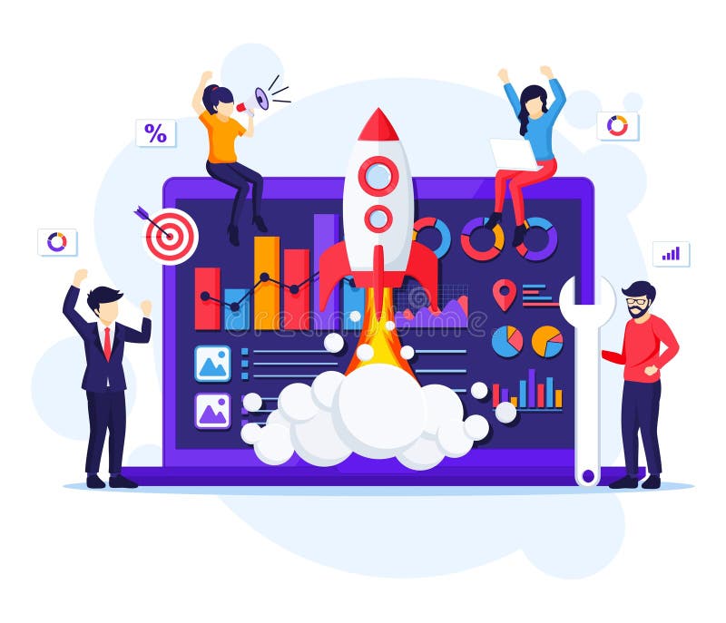 Business Startup Concept, People Working on the Rocket Launch. the Development Process ...