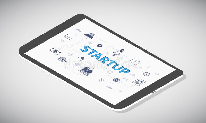 Business Startup Concept on Tablet Screen with Isometric 3d Style Stock Illustration ...