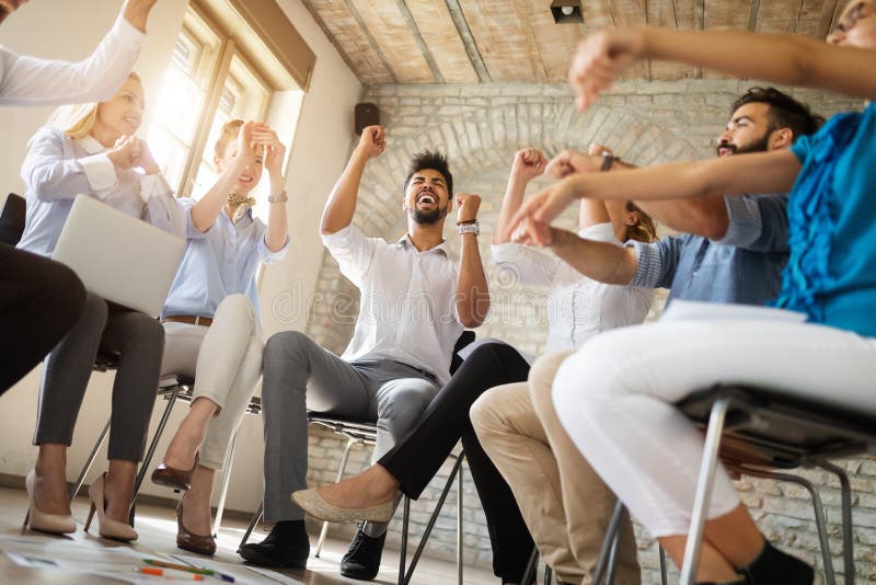 Business, Startup, Gesture, People and Teamwork Concept - Happy ...