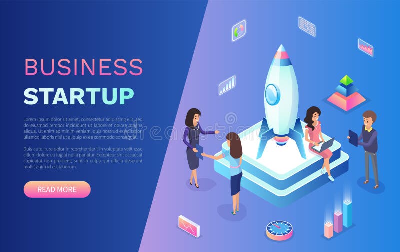 Business Startup People with Rocket on Pedestal Stock Vector ...