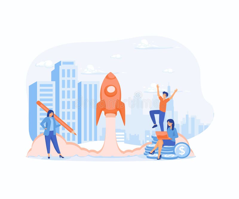Business Startup. Young Emerging Company Rocket Launch into Space ...